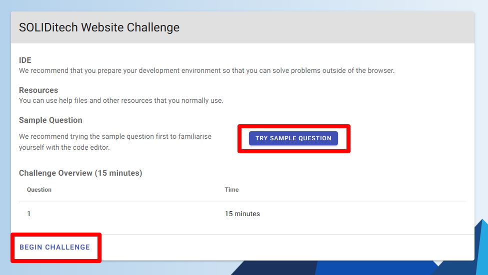 SOLIDitech Developer Challenge